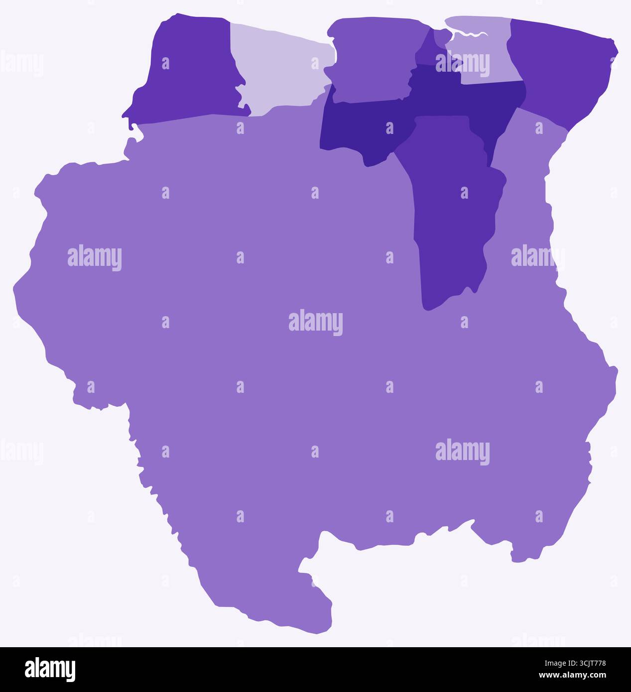 Map of Suriname with regions. Just a simple country border map with ...