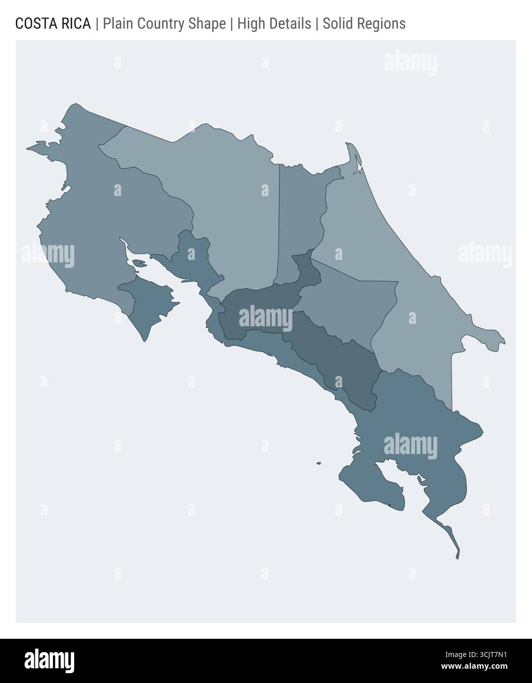 Costa Rica plain country map. High details. Solid regions style. Shape ...
