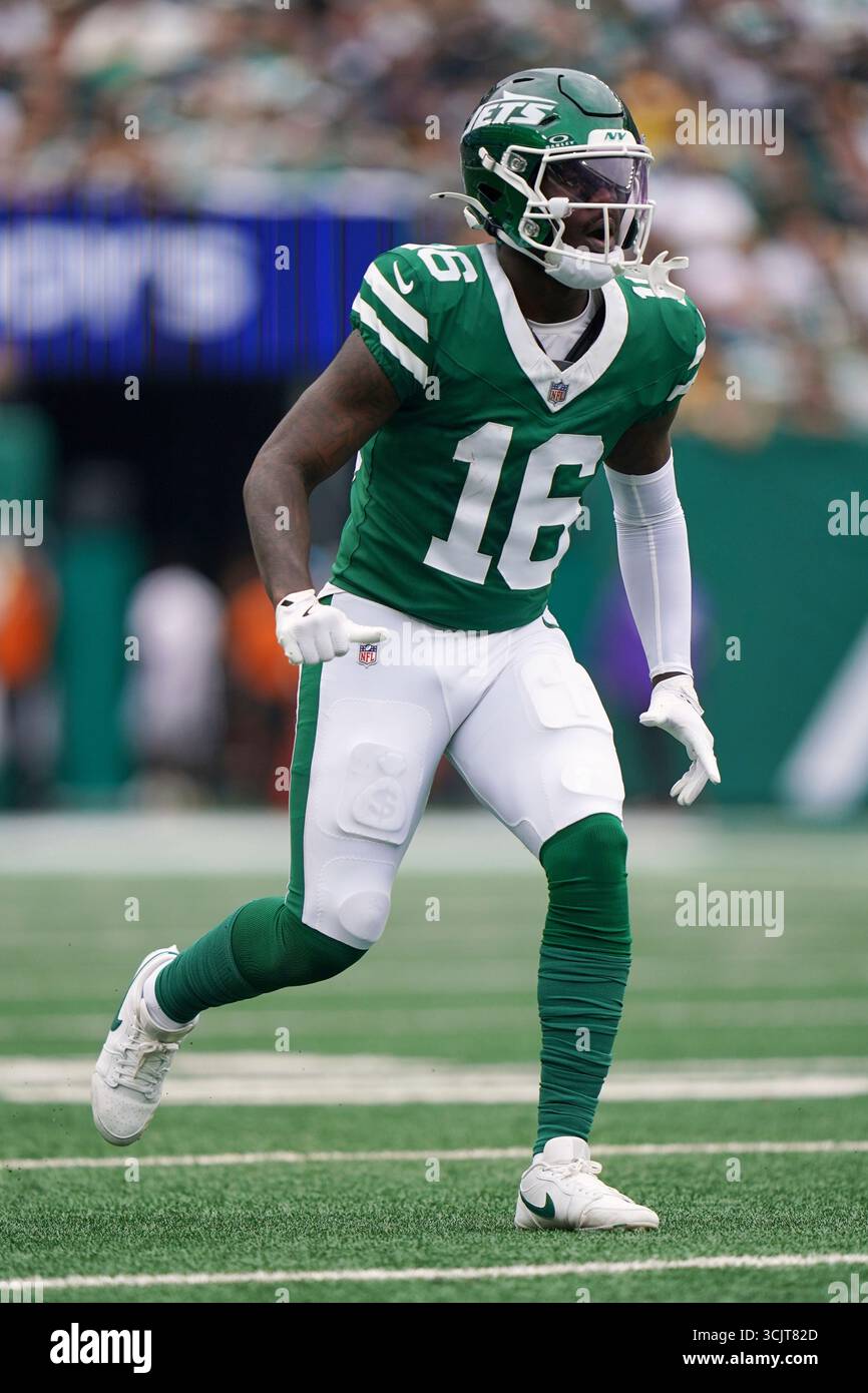 New York Jets wide receiver Tyler Johnson (16) gets set for the play ...