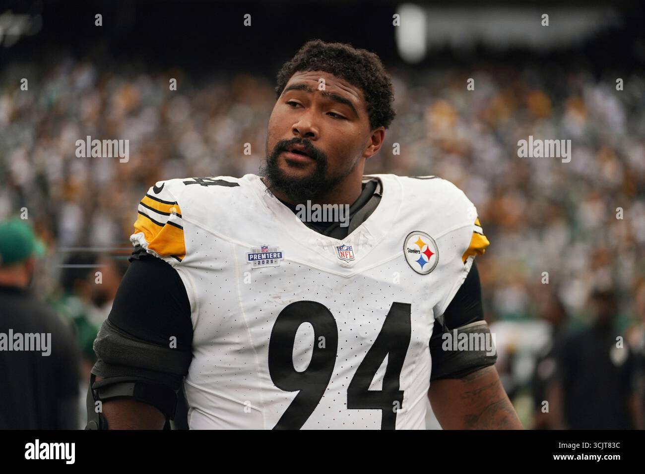 Pittsburgh Steelers defensive tackle Dean Lowry (94) on the sidelines ...