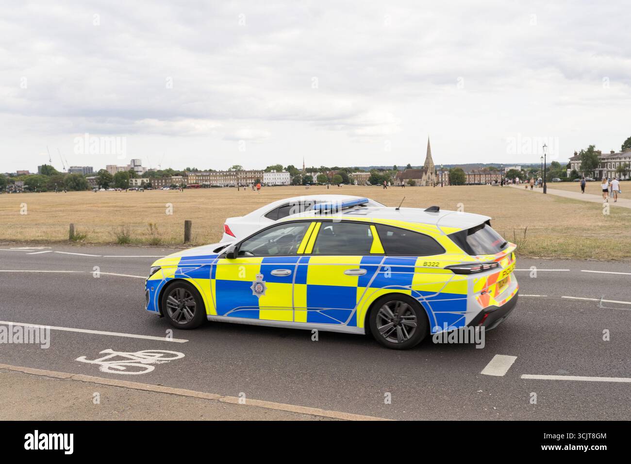 A side view of a marked Metropolitan Police patrol car driving near ...