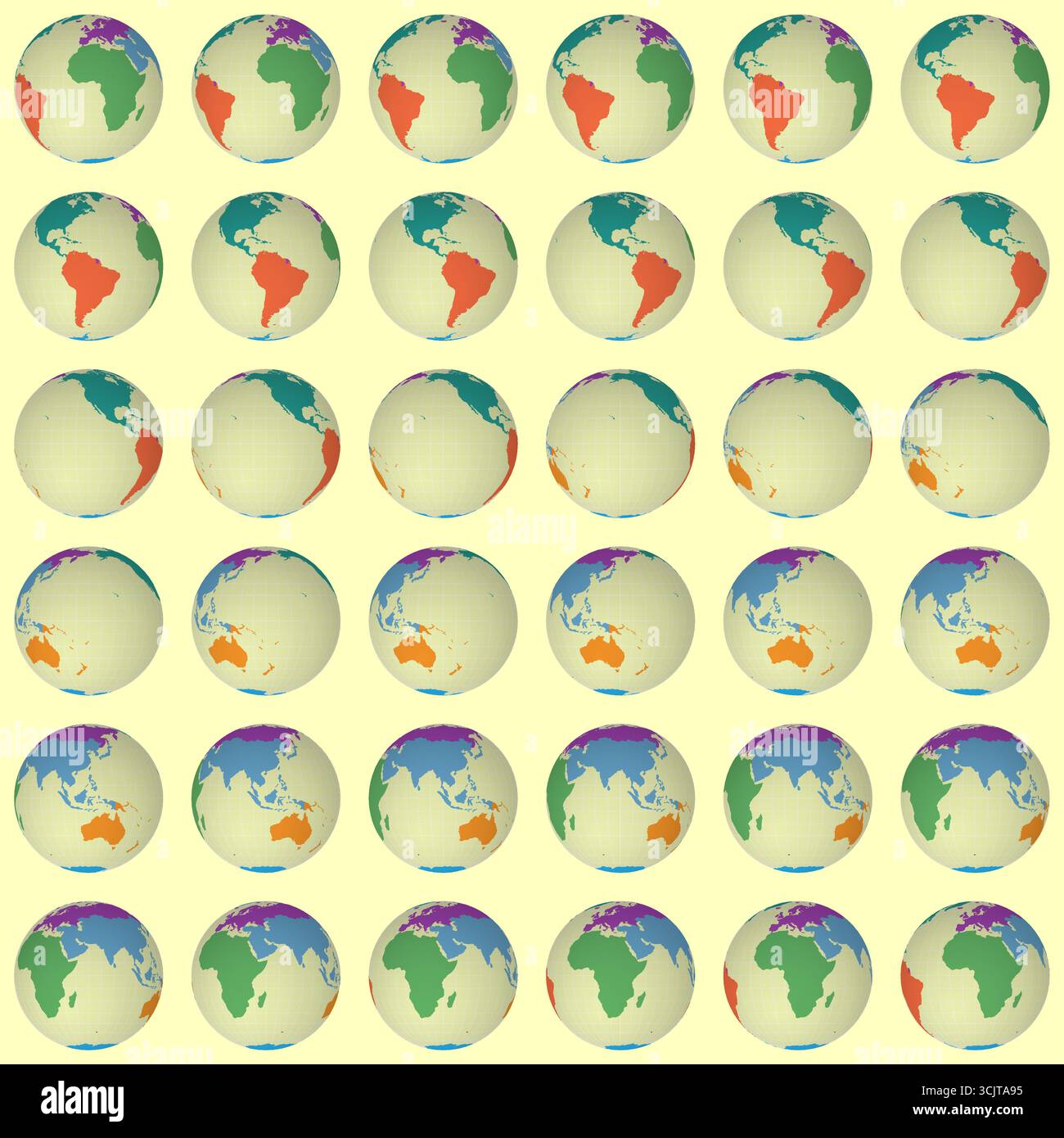 Collection of globes. Normal sphere view. Rotation step 10 degrees ...