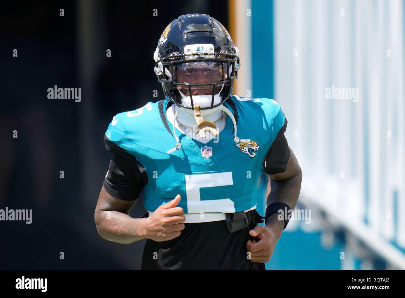 Jacksonville Jaguars wide receiver Dyami Brown (5) runs on the field ...