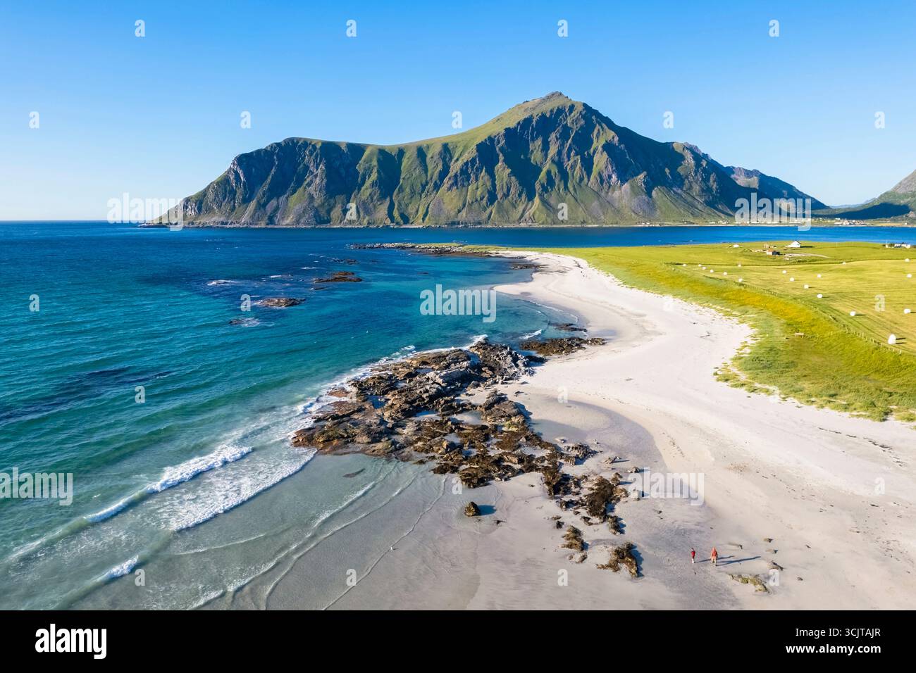 Aerial view of the white sands of the beach of Skagsanden. Skagsanden ...