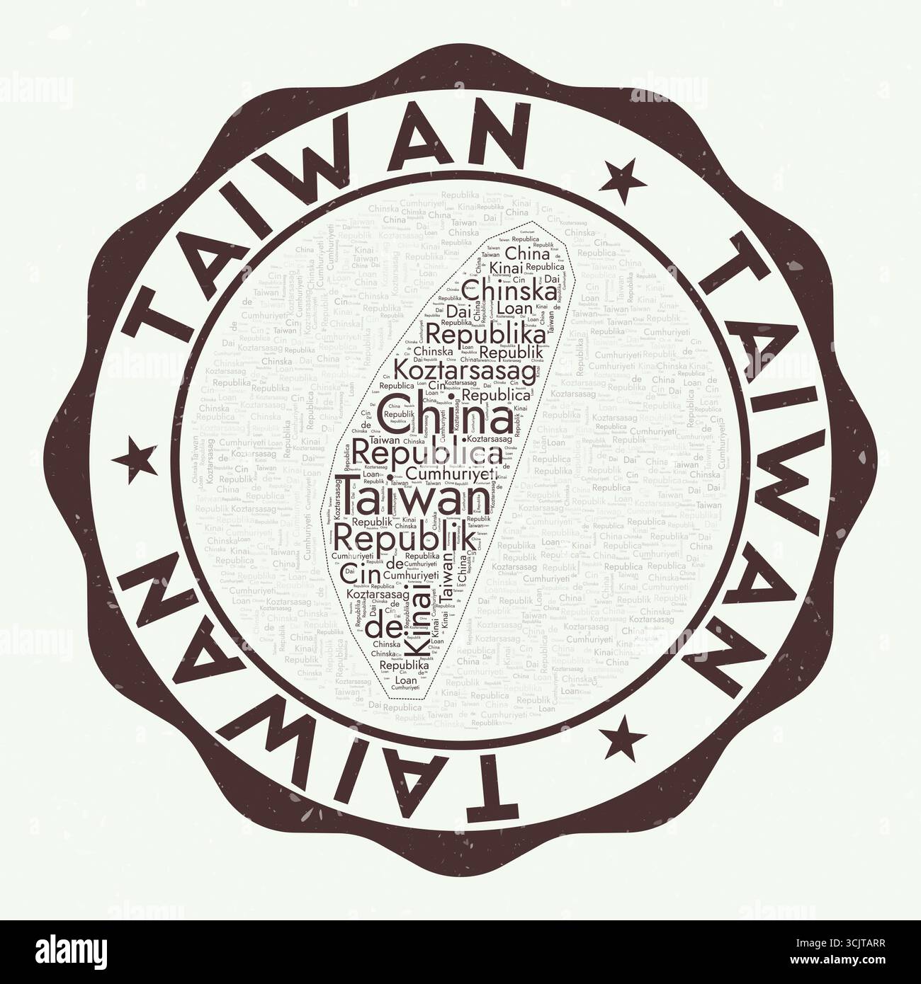 Taiwan logo. Amazing country badge with word cloud in shape of Taiwan ...