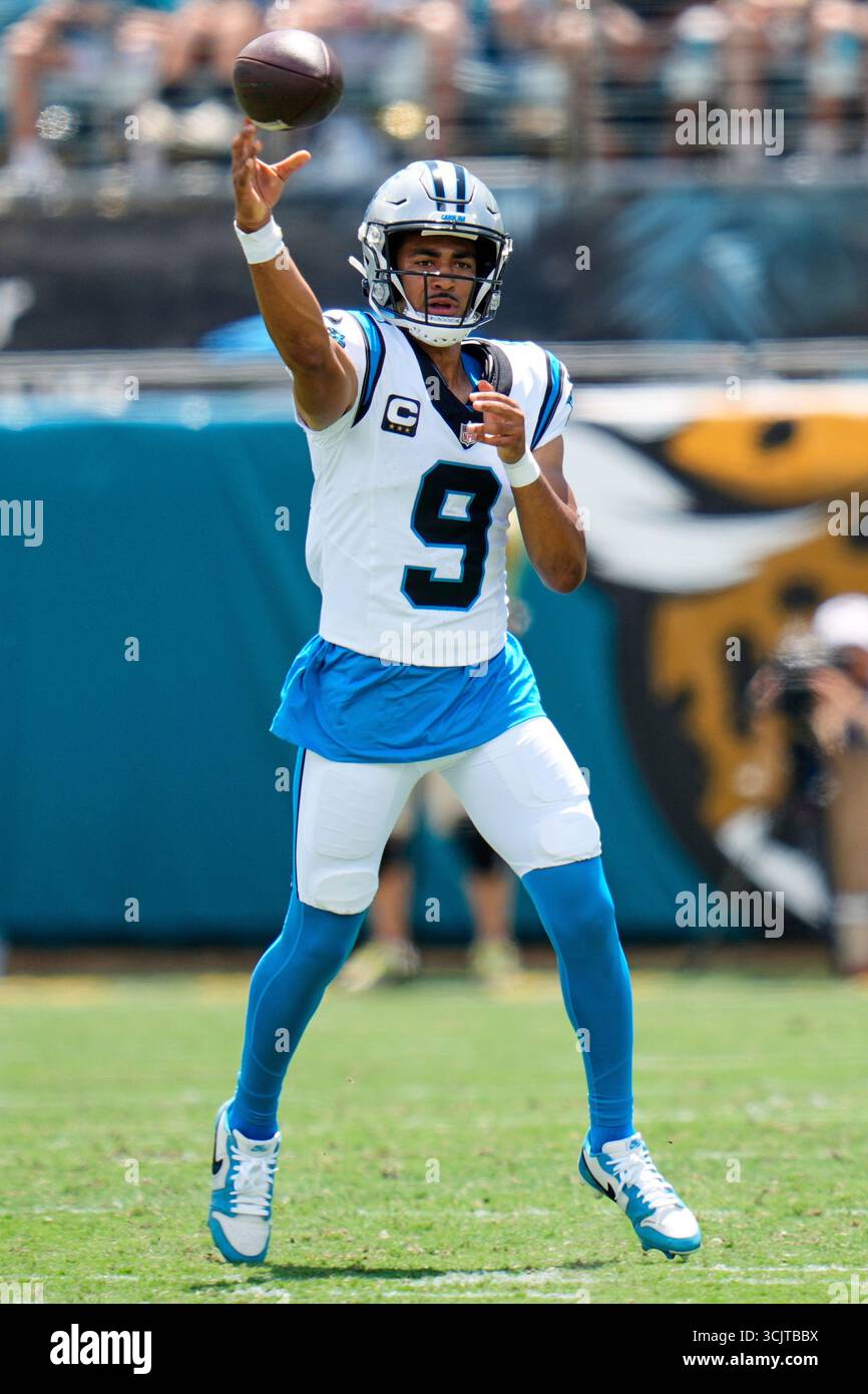 Carolina Panthers quarterback Bryce Young (9) throws a pass against the ...