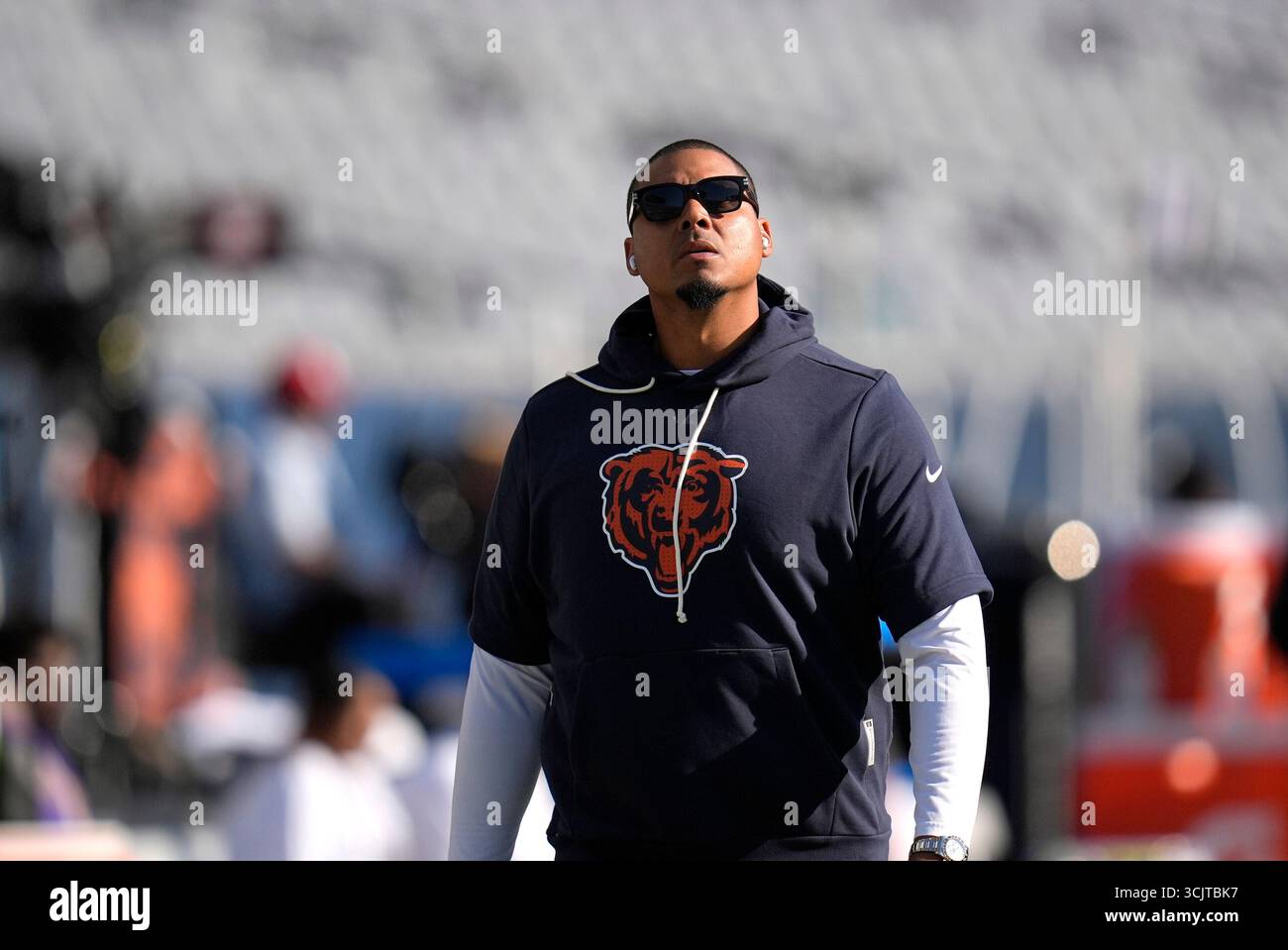Chicago Bears general manager Ryan Poles is seen before an NFL football ...