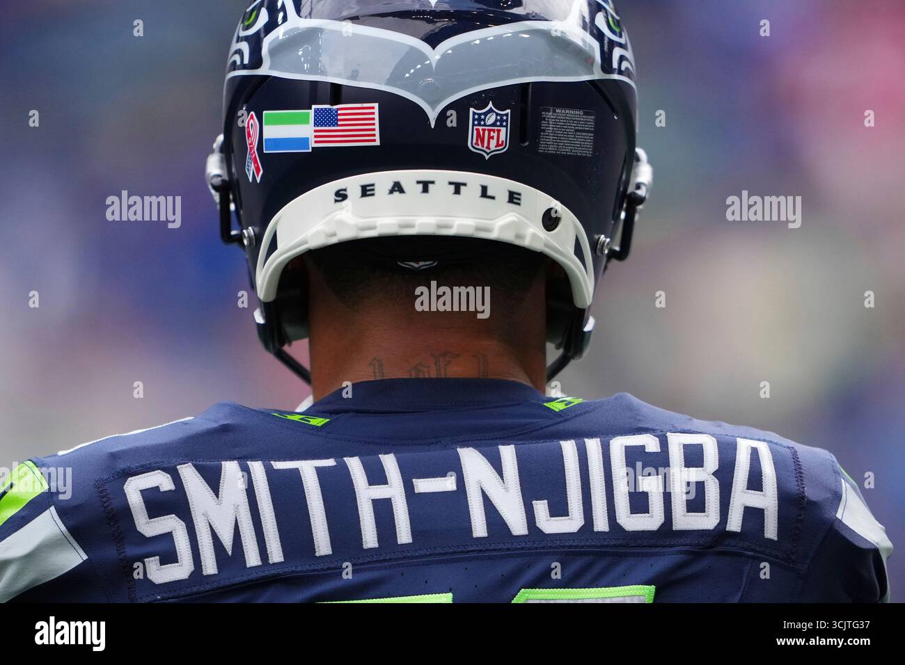 Seattle Seahawks wide receiver Jaxon Smith-Njigba wears a 9/11 ribbon ...