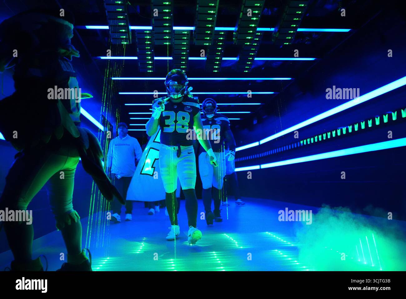 Seattle Seahawks fullback Brady Russell (38) walks out of the tunnel ...