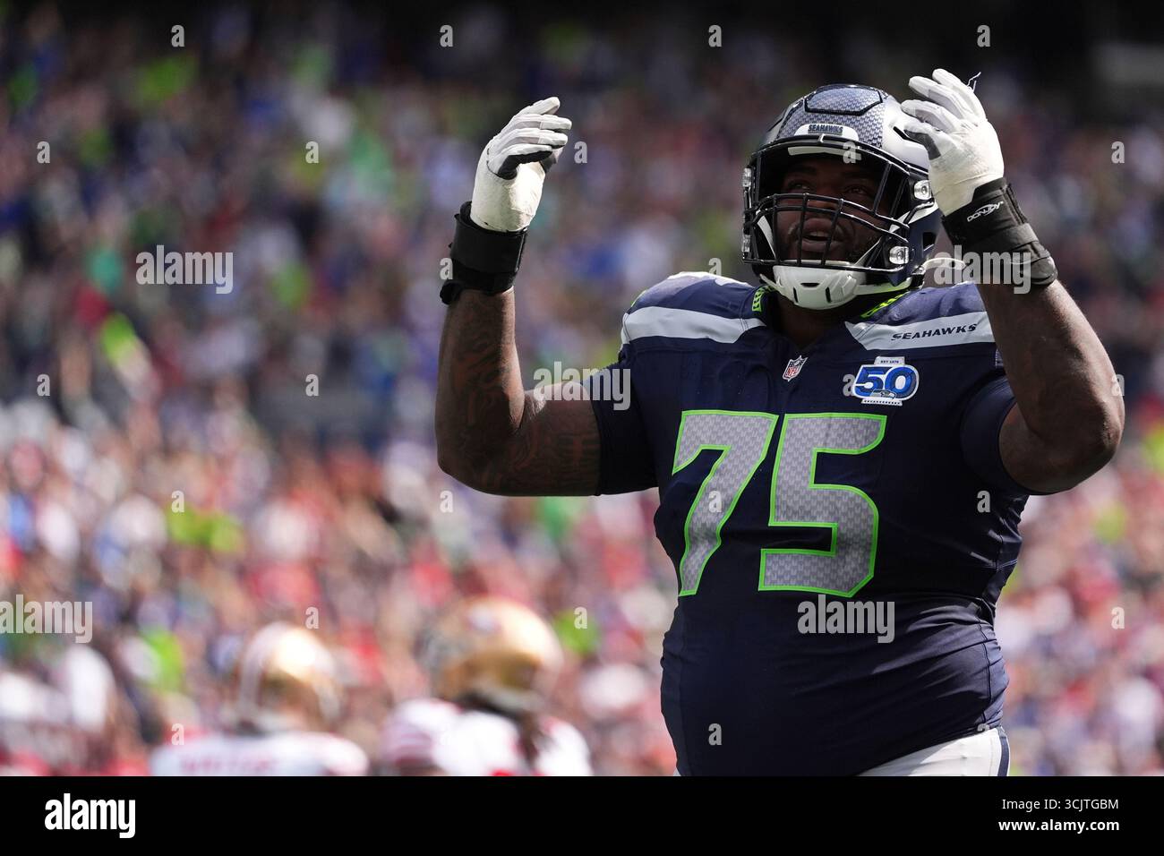 Seattle Seahawks guard Anthony Bradford reacts during an NFL football ...