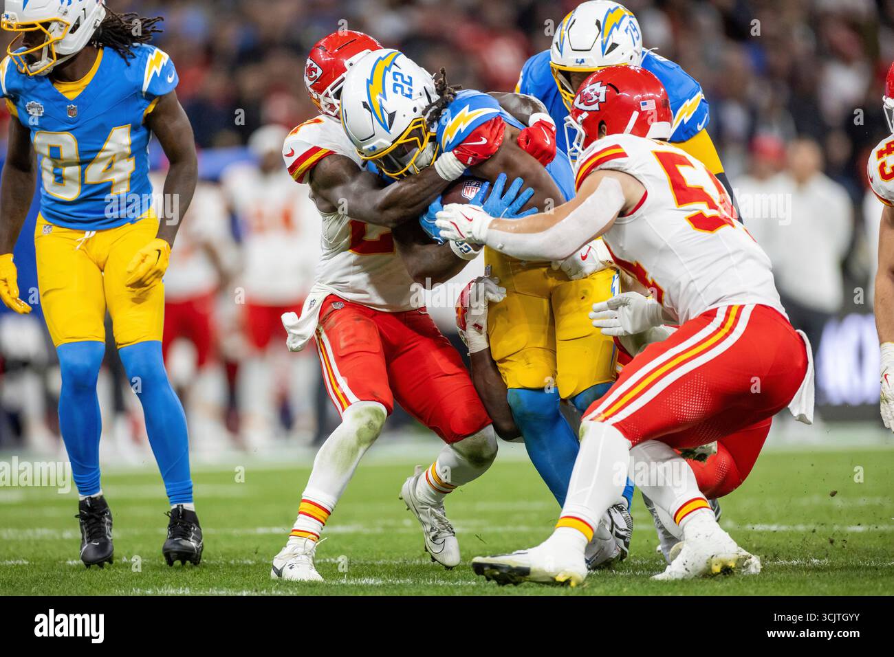 Los Angeles Chargers running back Najee Harris (22) runs the ball ...