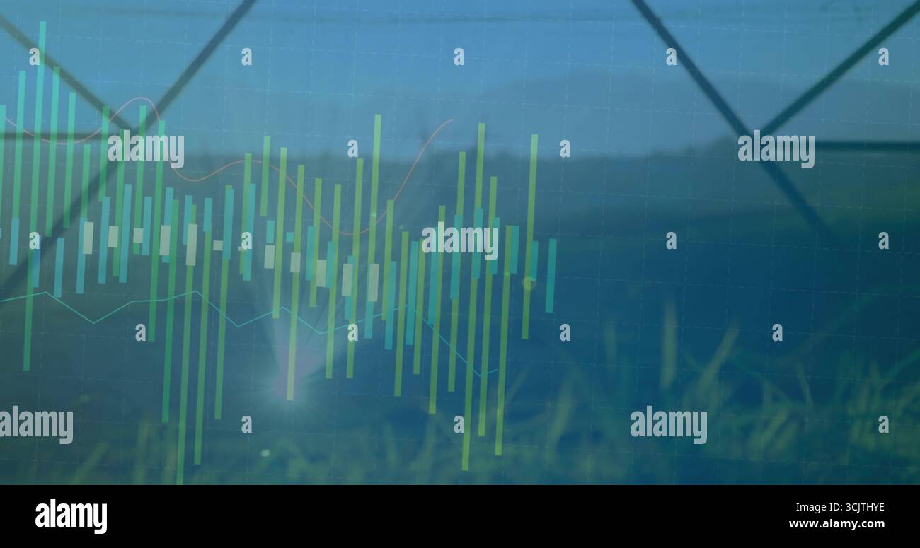 Displaying translucent candlestick bars and trend lines on grassy pylon ...