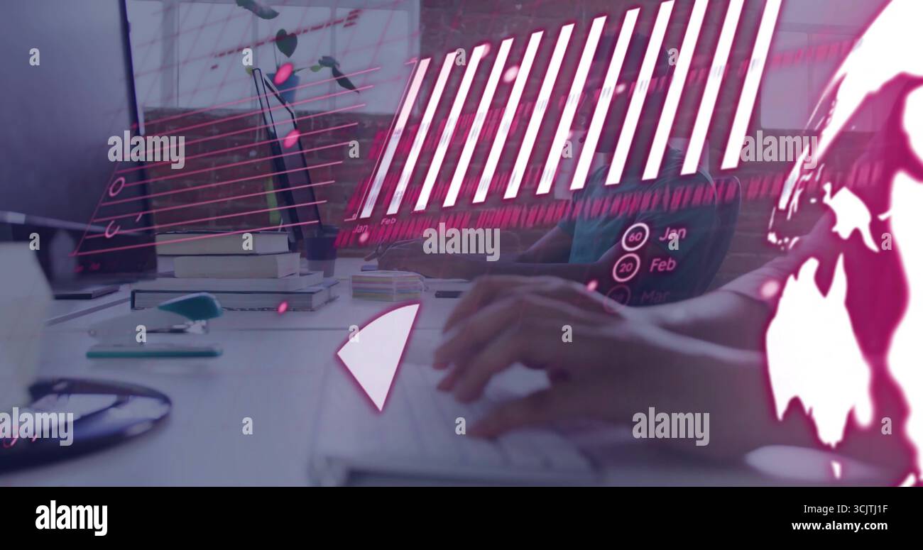 Woman typing desk map overlay hi-res stock photography and images - Alamy