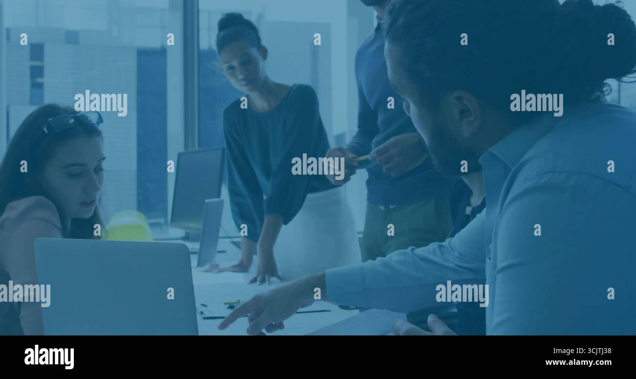 Pointing man bun guiding hi-res stock photography and images - Alamy