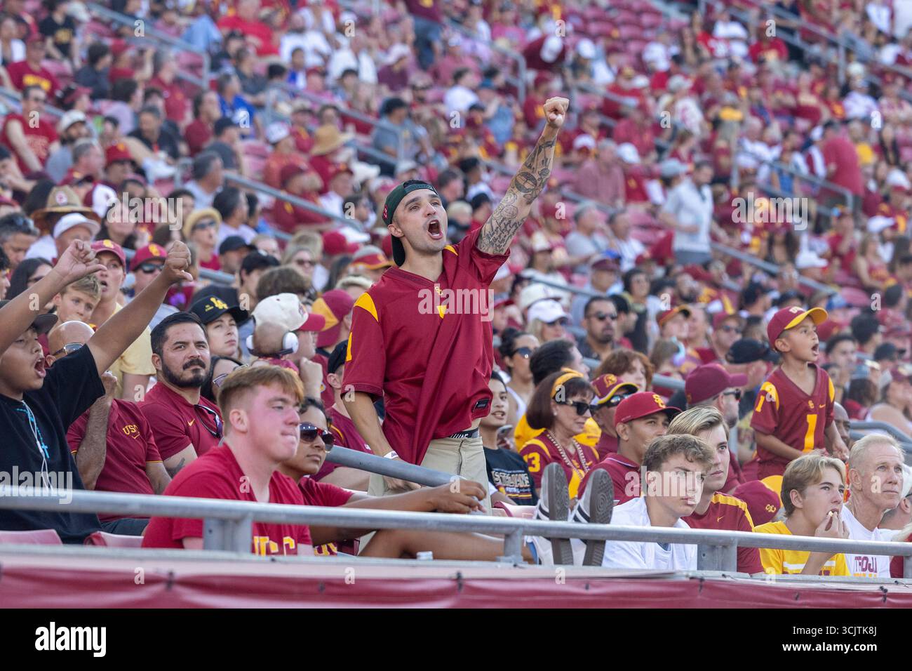 LOS ANGELES, CA - SEPTEMBER 06: A USC Trojans' fan reacts to a play ...