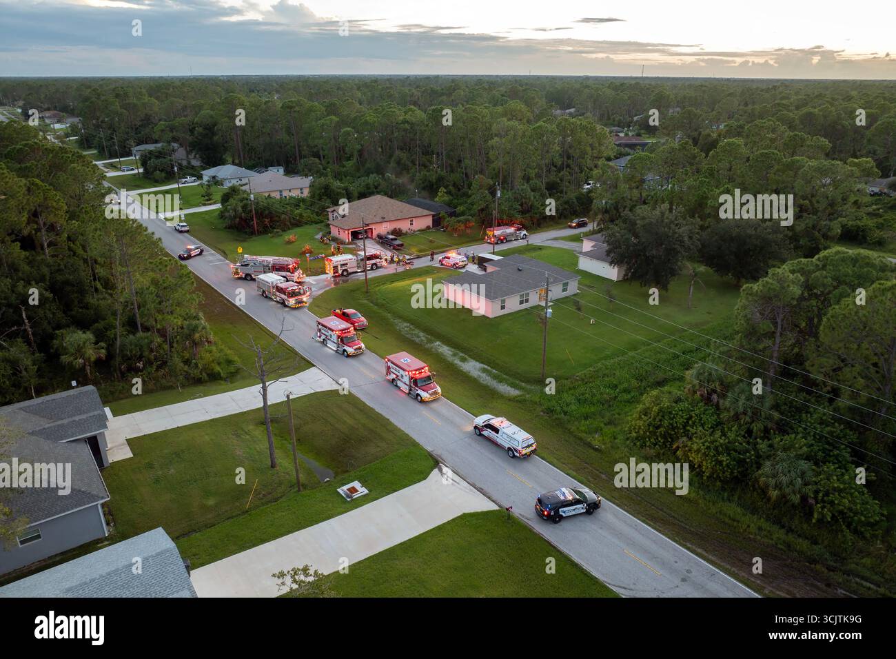 First responders at potential fire hazard at Florida home. Firefighter ...