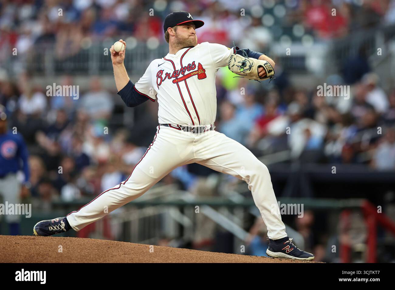 Atlanta Braves pitcher Bryce Elder delivers in the second inning of a baseball game against the ...