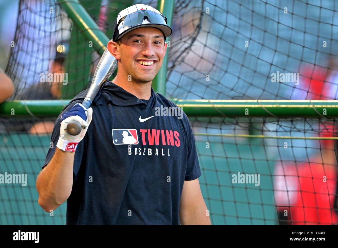 Minnesota Twins' Brooks Lee looks on during batting practice prior to a ...