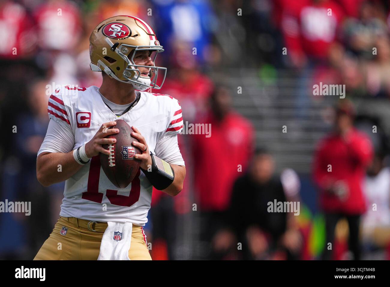 San Francisco 49ers quarterback Brock Purdy looks to throw against the ...