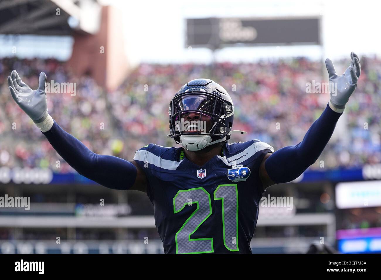 Seattle Seahawks cornerback Devon Witherspoon reacts during an NFL ...