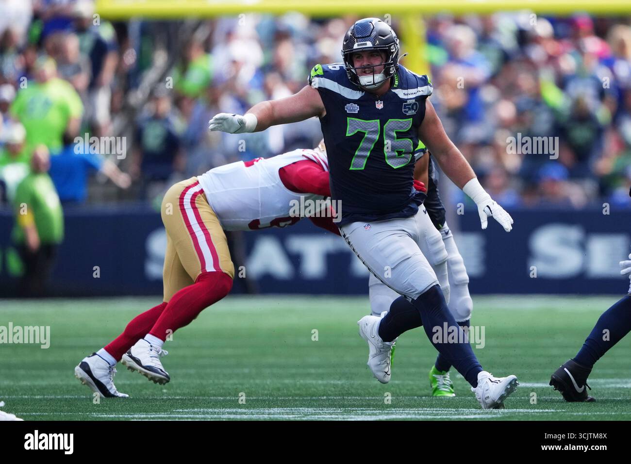 Seattle Seahawks guard Grey Zabel (76) in action against the San ...