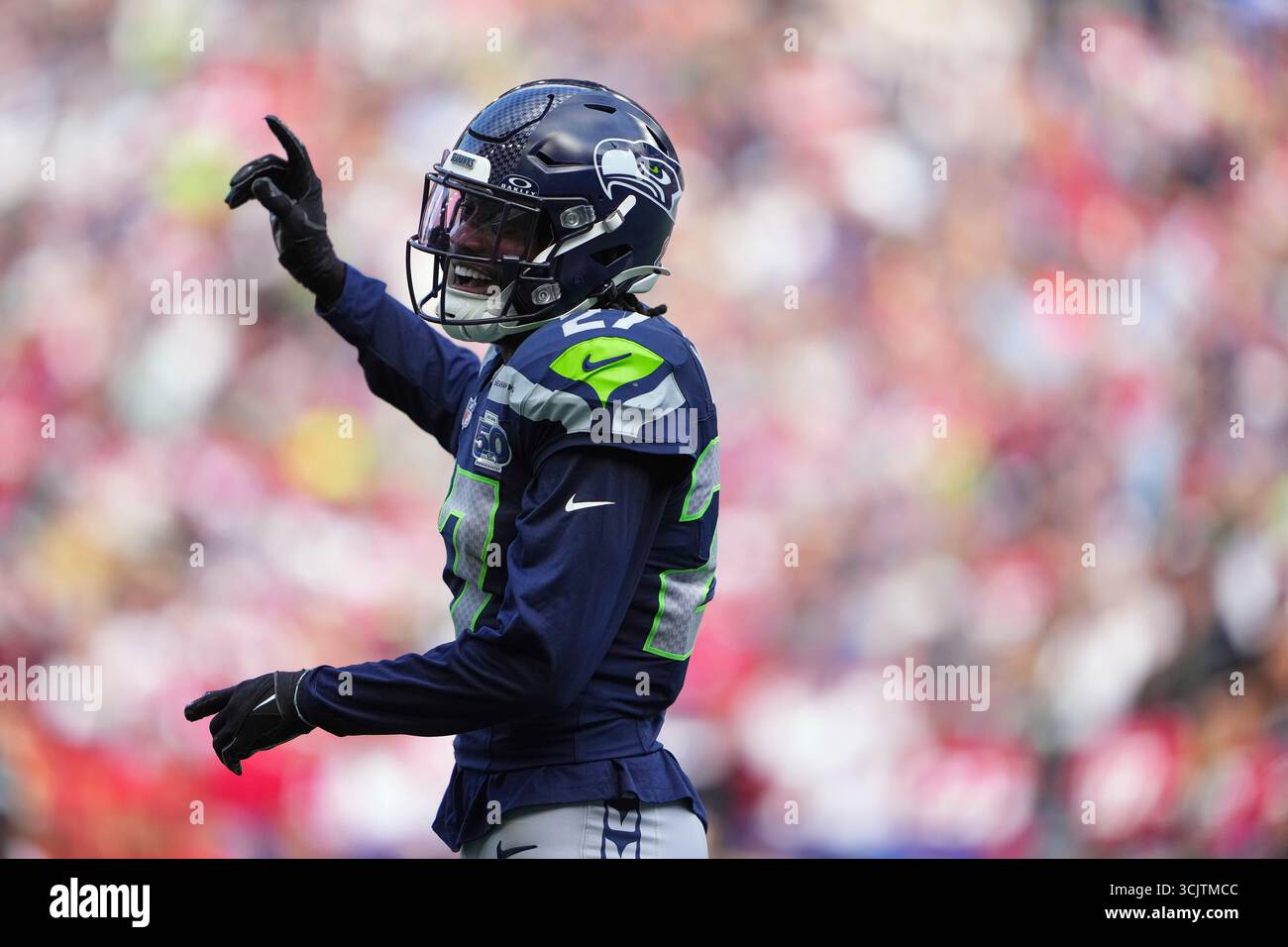 Seattle Seahawks cornerback Riq Woolen reacts during an NFL football ...