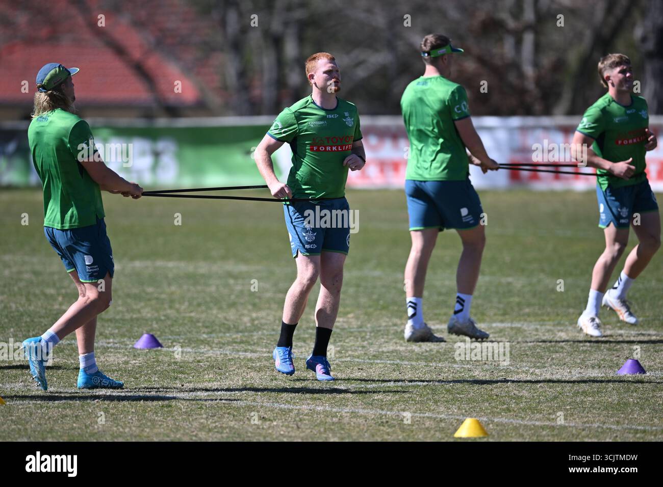 Corey Horsburgh of the Raiders warms up during a Canberra Raiders ...