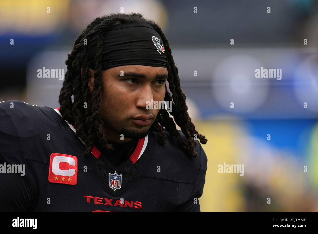 Houston Texans quarterback C.J. Stroud (7) looks on from the sidelines ...