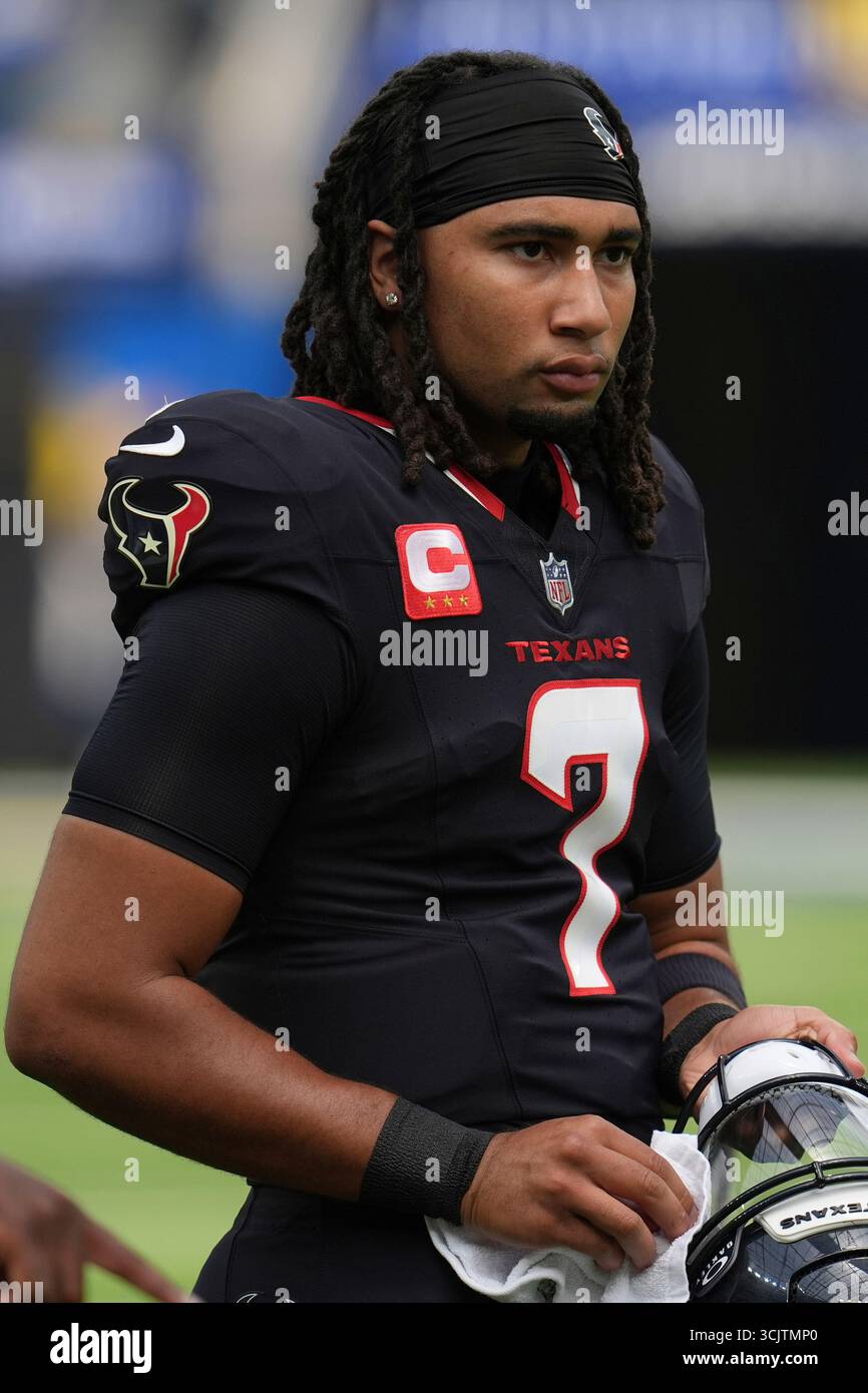 Houston Texans quarterback C.J. Stroud (7) looks on from the sidelines ...