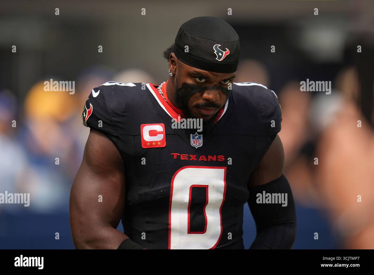 Houston Texans linebacker Azeez Al-Shaair (0) looks on from the ...