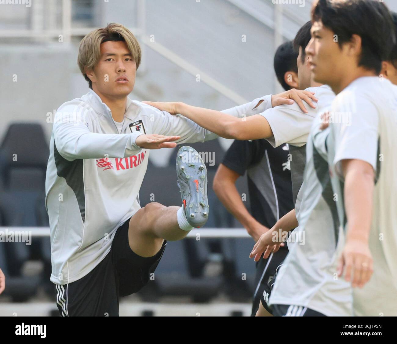 Koki OGAWA of Japan (L) takes part in practice the day before the match against the United ...
