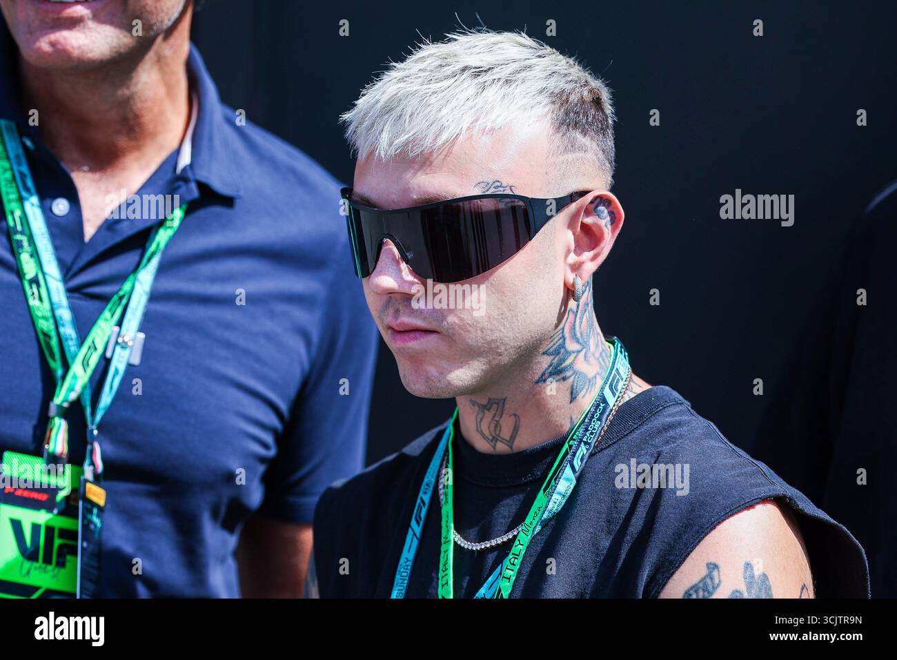 Jacopo Lazzarini aka Lazza rapper is seen during F1 Grand Prix of Italy ...