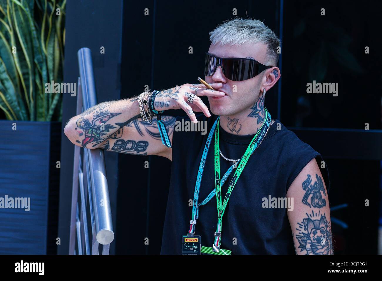 Jacopo Lazzarini aka Lazza rapper is seen during F1 Grand Prix of Italy ...