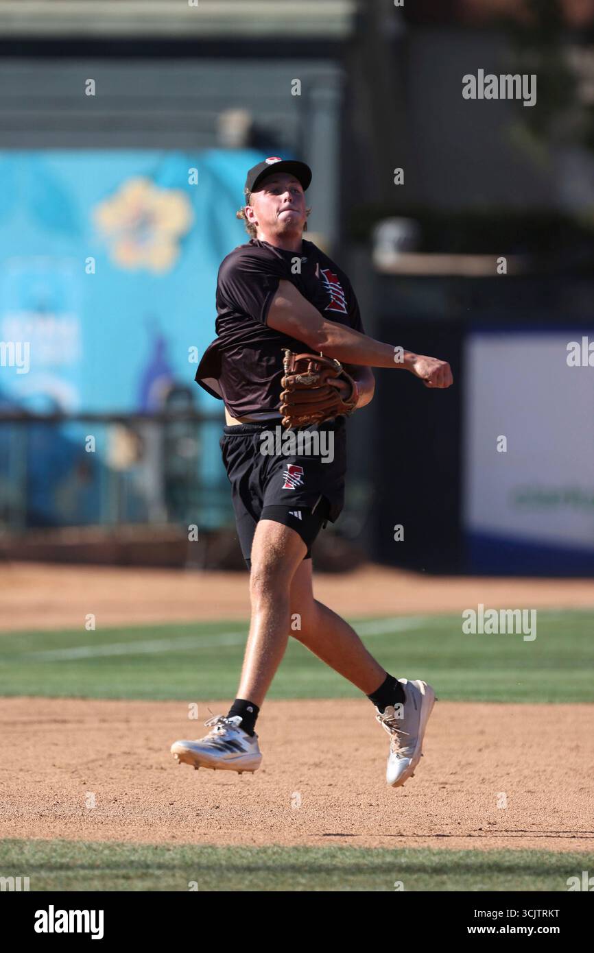 Ethan Holliday (18) of the Fresno Grizzlies takes infield practice ...