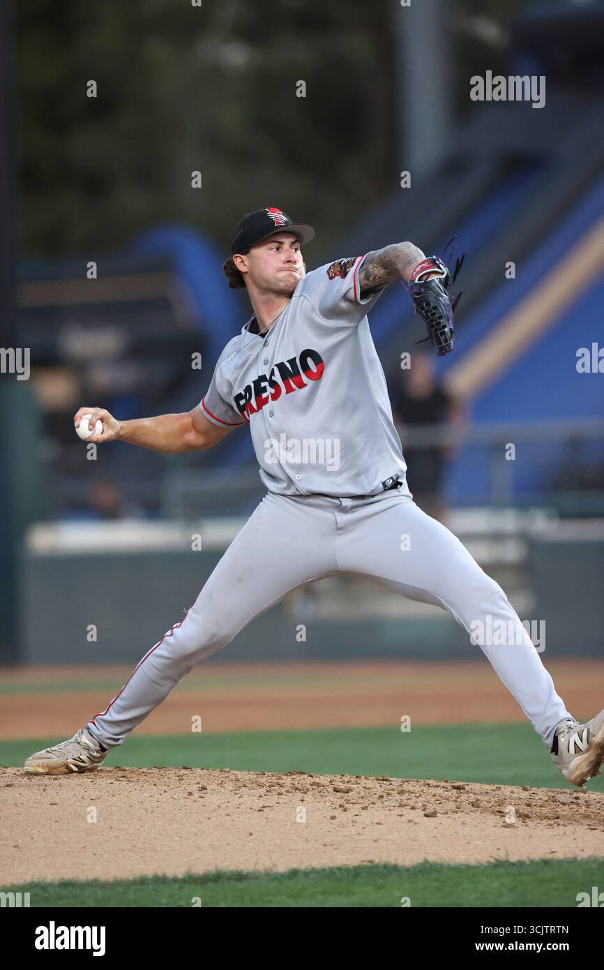 Brody Brecht (11) of the Fresno Grizzlies pitches against the Rancho ...