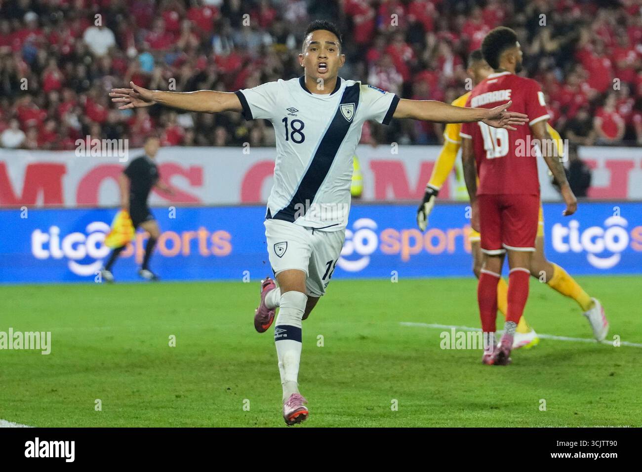 Guatemala's Oscar Santis celebrates scoring his side's opening goal ...