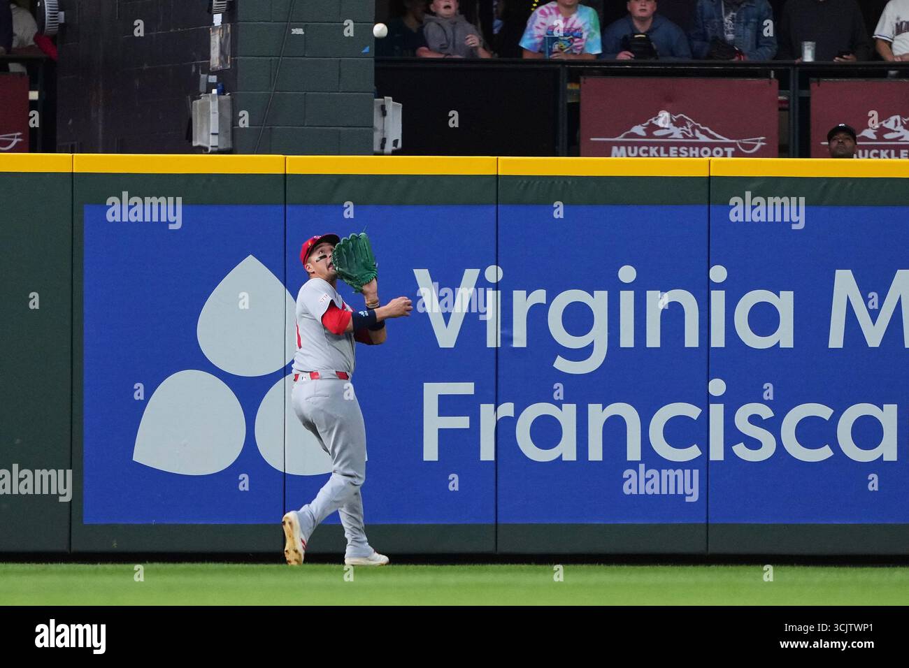 St. Louis Cardinals left fielder Lars Nootbaar catches a fly ball off ...