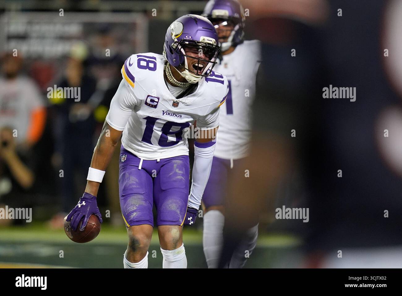 Minnesota Vikings wide receiver Justin Jefferson (18) celebrates after ...