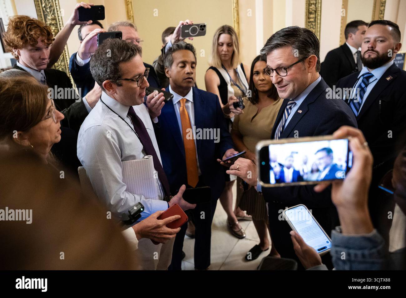 House Speaker Mike Johnson (R-La.) speaks with reporters at the U.S ...