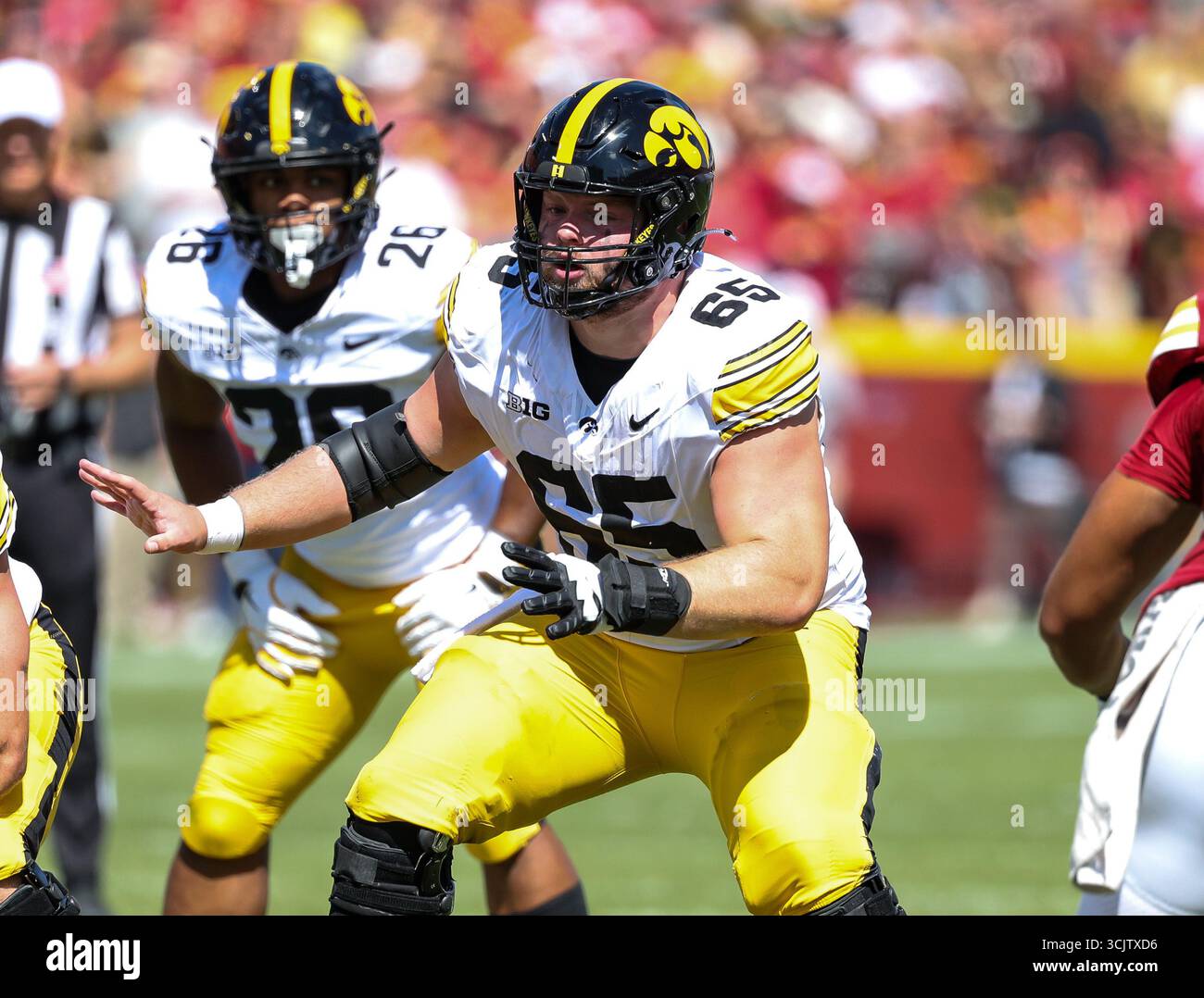 September 6, 2025: Iowa's Logan Jones (65) drops into pass coverage ...