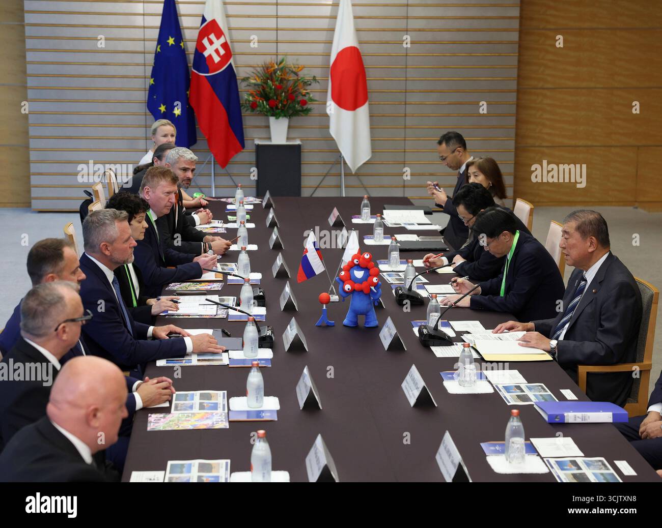 Slovak President Peter Pellegrini (third from front left) and Japanese ...