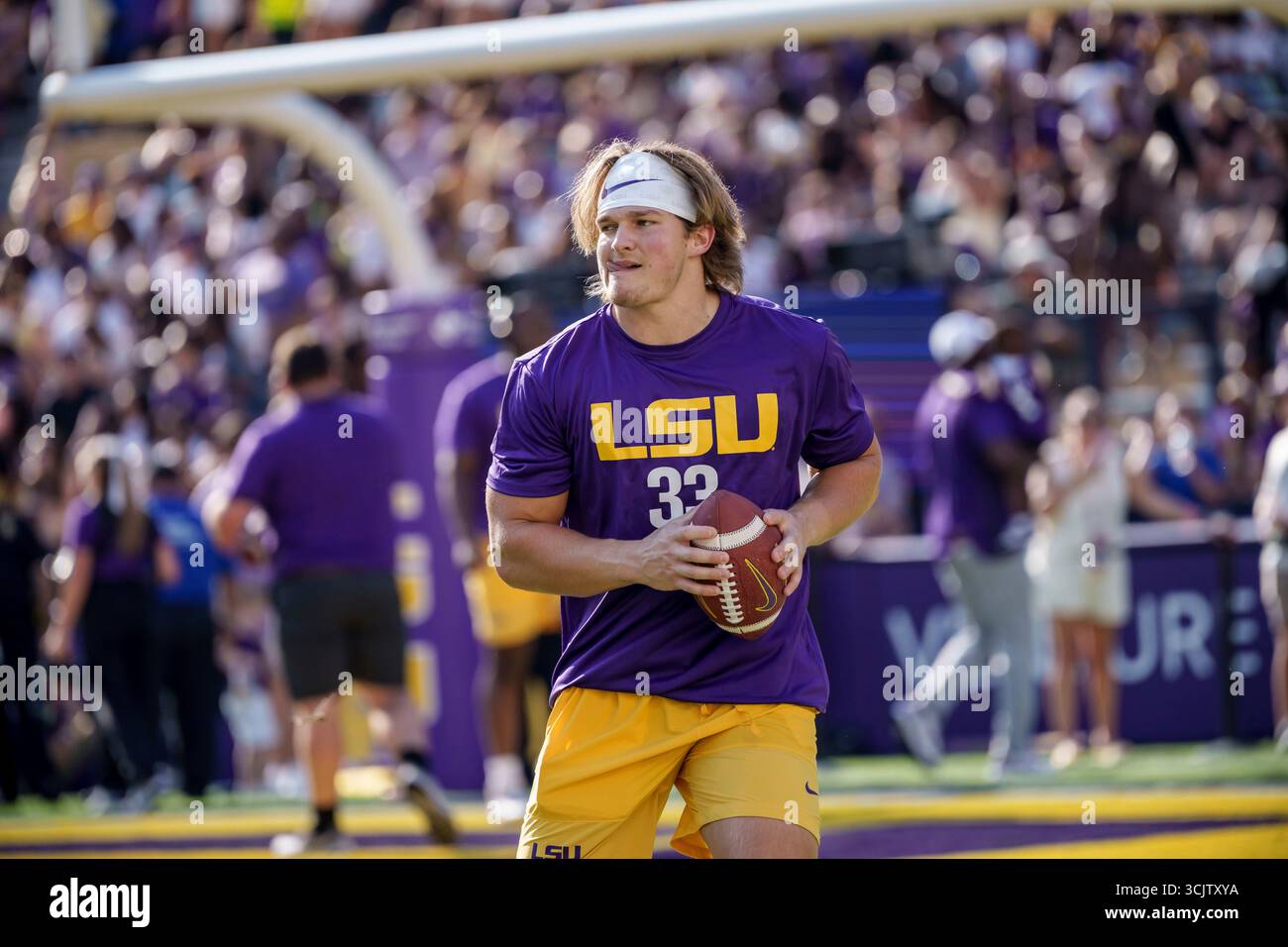 LSU linebacker West Weeks (33) is seen before an NCAA football game ...
