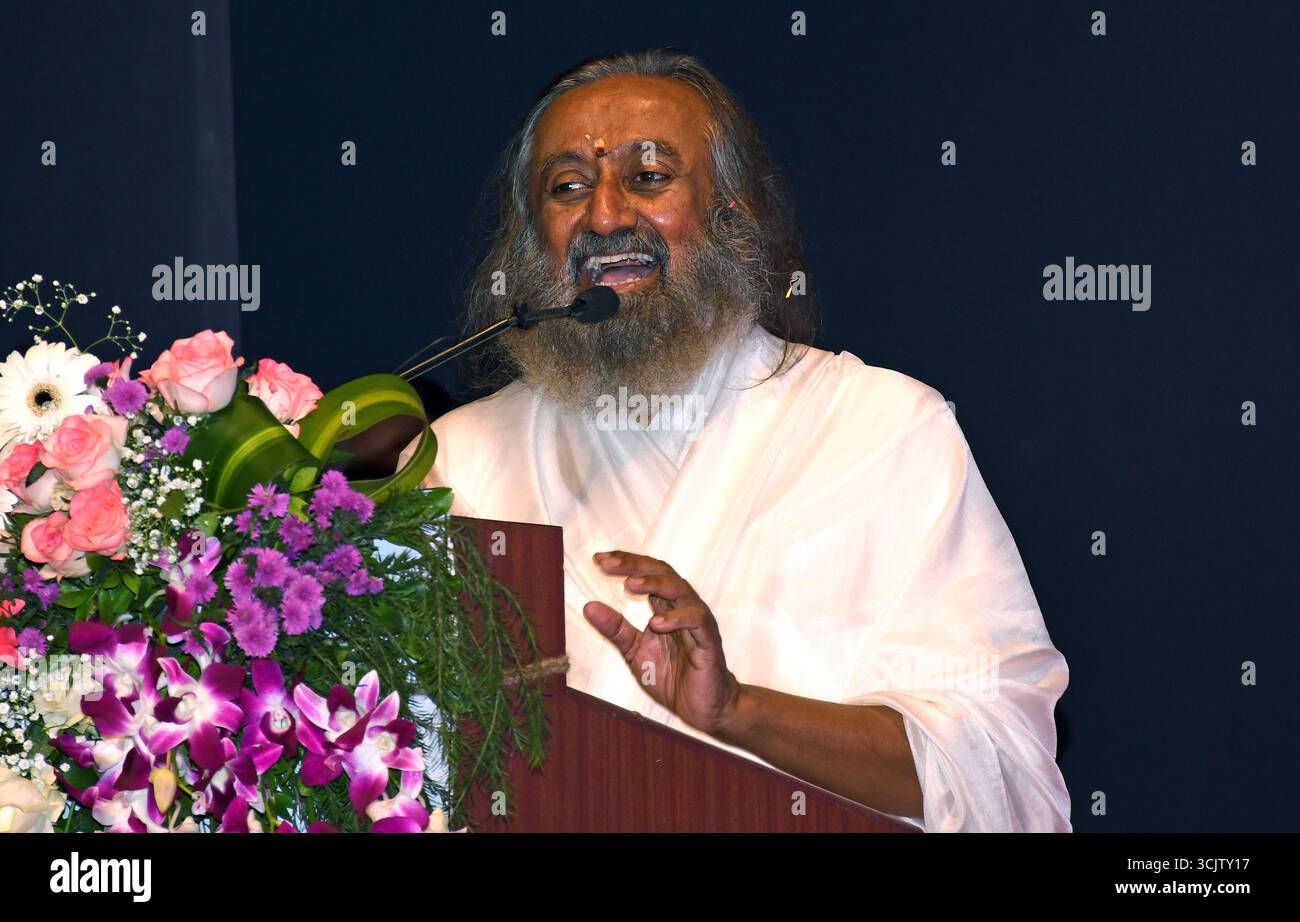 Spiritual guru and founder of Art of Living Sri Sri Ravishankar speaks during the function ...