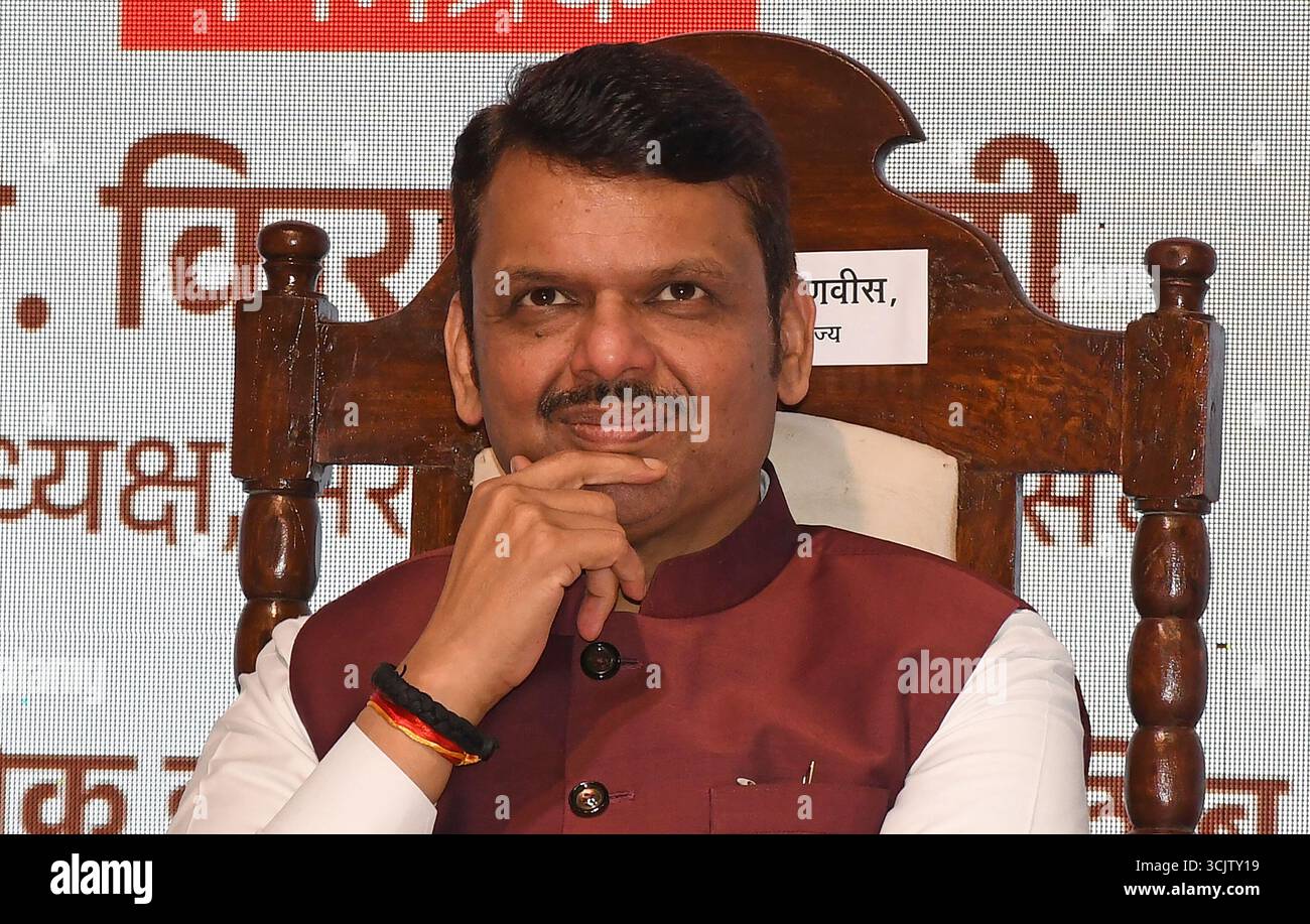 Maharashtra Chief Minister Devendra Fadnavis is seen at a function organised by Marathi Patrakar ...