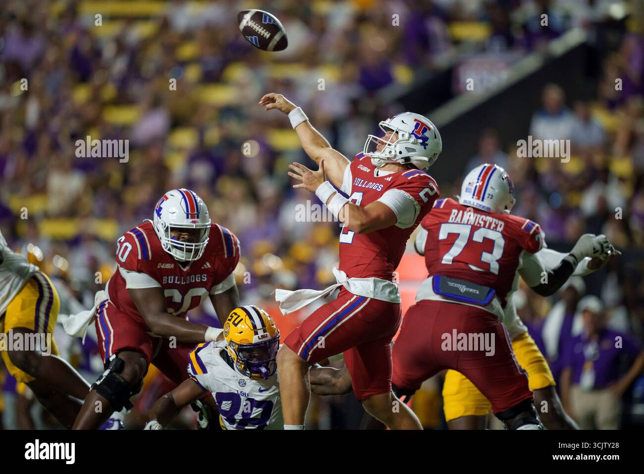 Louisiana Tech quarterback Trey Kukuk (2) throws during an NCAA ...