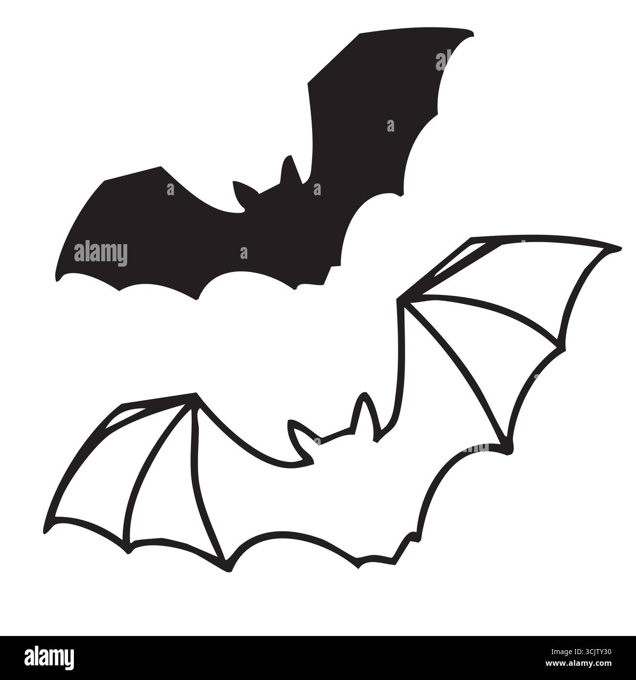 Cute cartoon doodle bat Black and White Stock Photos & Images - Alamy