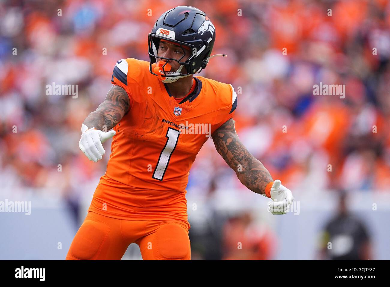 Denver Broncos tight end Evan Engram (1) in the second half of an NFL ...