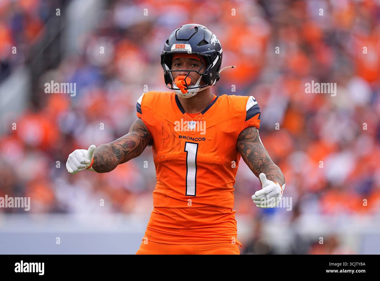 Denver Broncos tight end Evan Engram (1) in the second half of an NFL ...