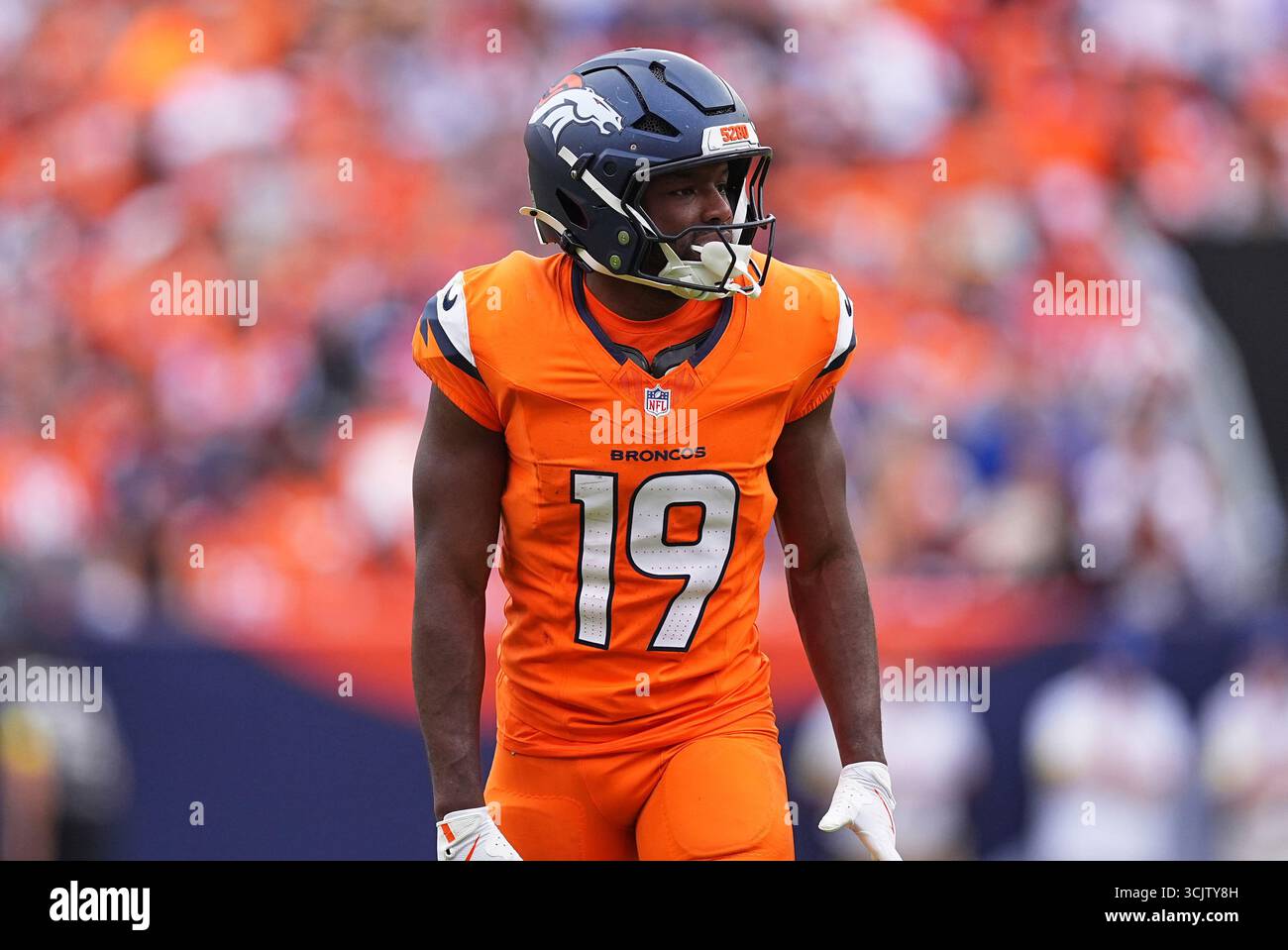Denver Broncos wide receiver Marvin Mims Jr. (19) in the second half of an NFL football game ...