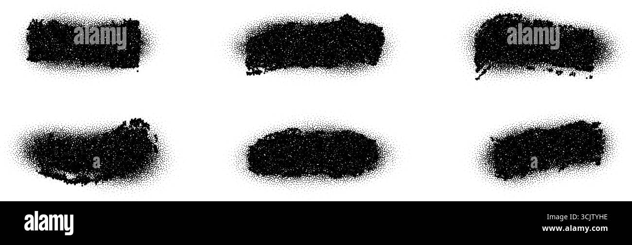 Black sprayed paint brush shape set. Sprayed aerosol particles and ...